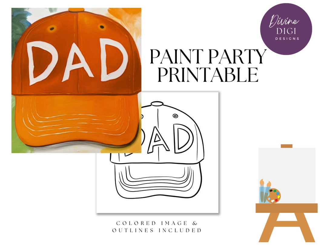 Dad Baseball Cap Paint Party Printable: DIY Canvas Art (PNG Digital ...