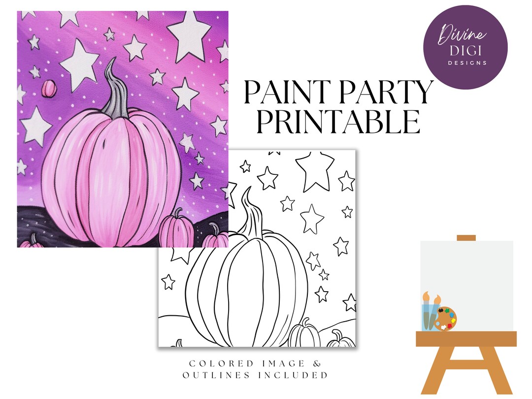 Pink Pumpkin Paint Party Printable: Starry Night Canvas (digital ...