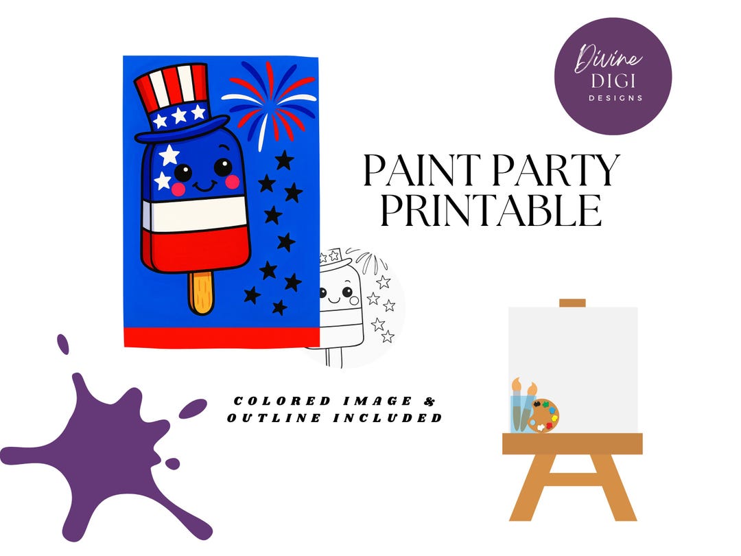 Patriotic Popsicle Paint Party Printable: 4th of July Canvas Art (PNG ...