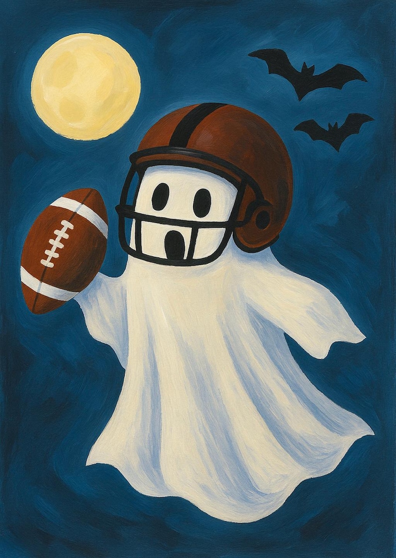 Football Ghost Printable: DIY Paint Party Coloring Page (PNG Digital ...