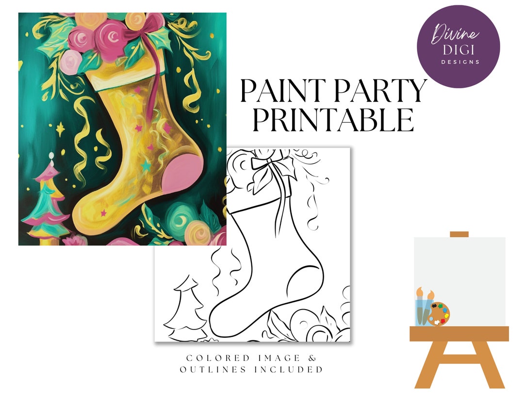 Christmas Stocking Canvas: DIY Paint Party Printable (PNG Digital ...