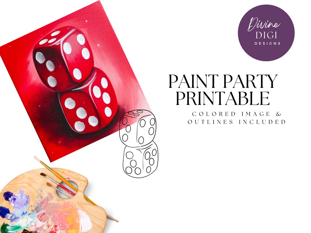 DIY Paint Party Printable Pre-drawn Red Dice Canvas Diy - Etsy