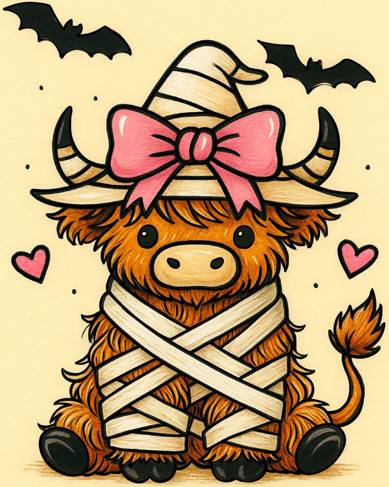 Halloween Mummy Highland Cow PNG: DIY Paint Party Printable (digital ...