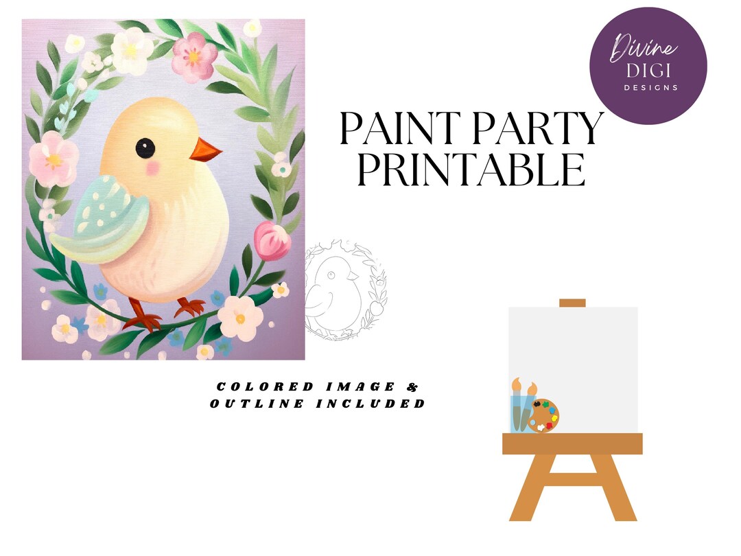 DIY Paint Party Printable, Pre-drawn Cute Chick Canvas Diy, Instant ...