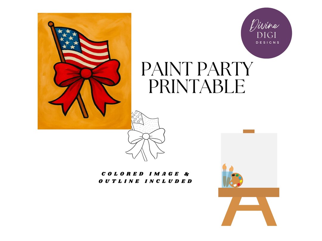 American Flag Paint Party Printable: DIY Canvas Art (PNG Digital ...