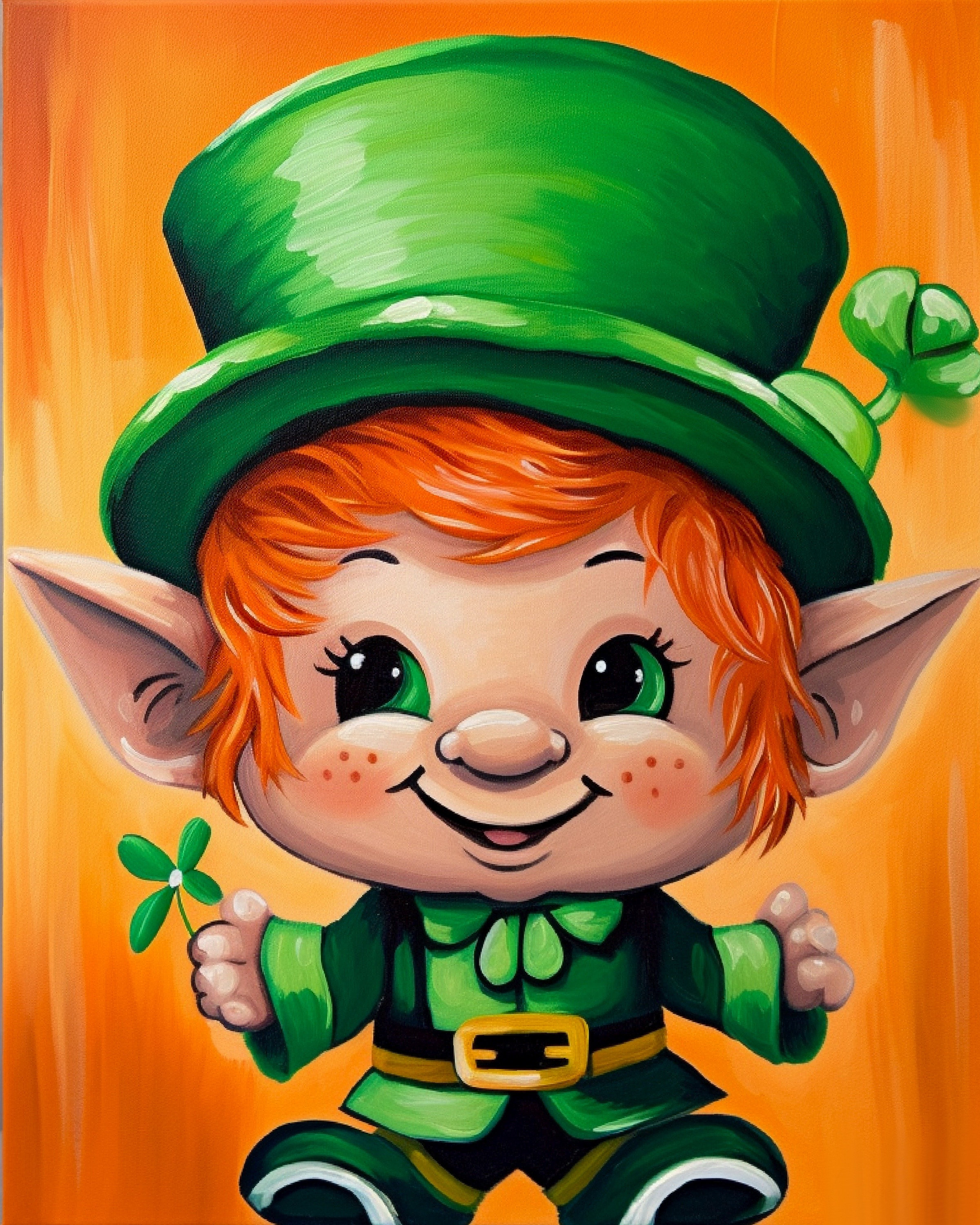 DIY Paint Party Printable, Pre-drawn Cute Leprechaun Canvas Diy ...