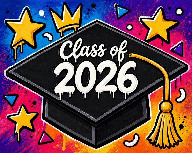 Class of 2026 Graffiti Graduation Paint Party Printable: DIY Canvas Art ...