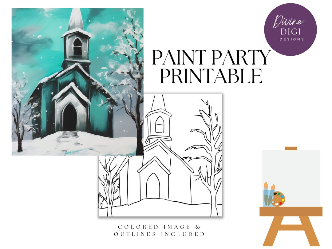DIY Paint Party Printable, Pre-drawn Church Canvas , Instant Download ...