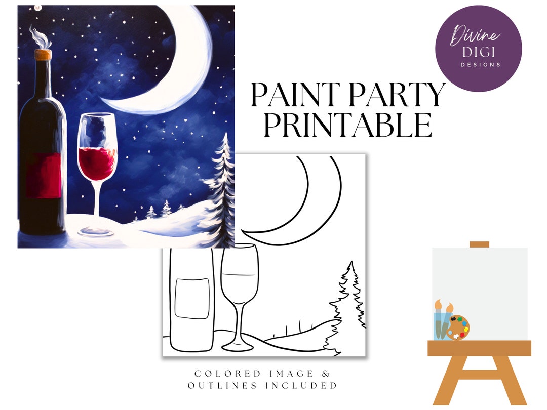 Moonlight Cheers Paint Party Printable: DIY Canvas Art (PNG Digital ...