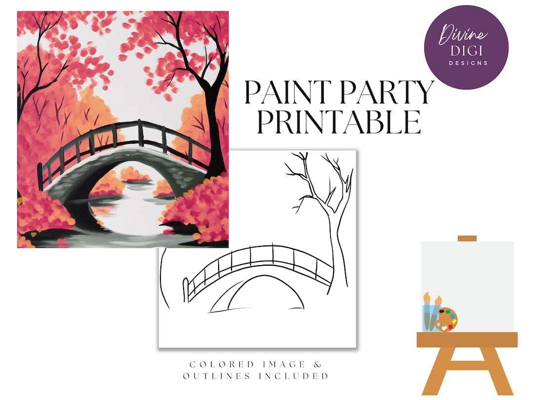 Fall Bridge Paint Party Printable: DIY Canvas Art (PNG Digital Download ...