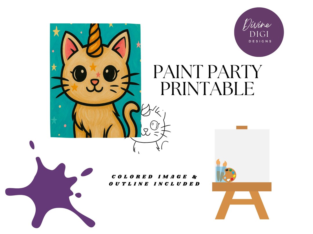 Caticorn Coloring Page: DIY Paint Party Template (PNG Digital Download ...