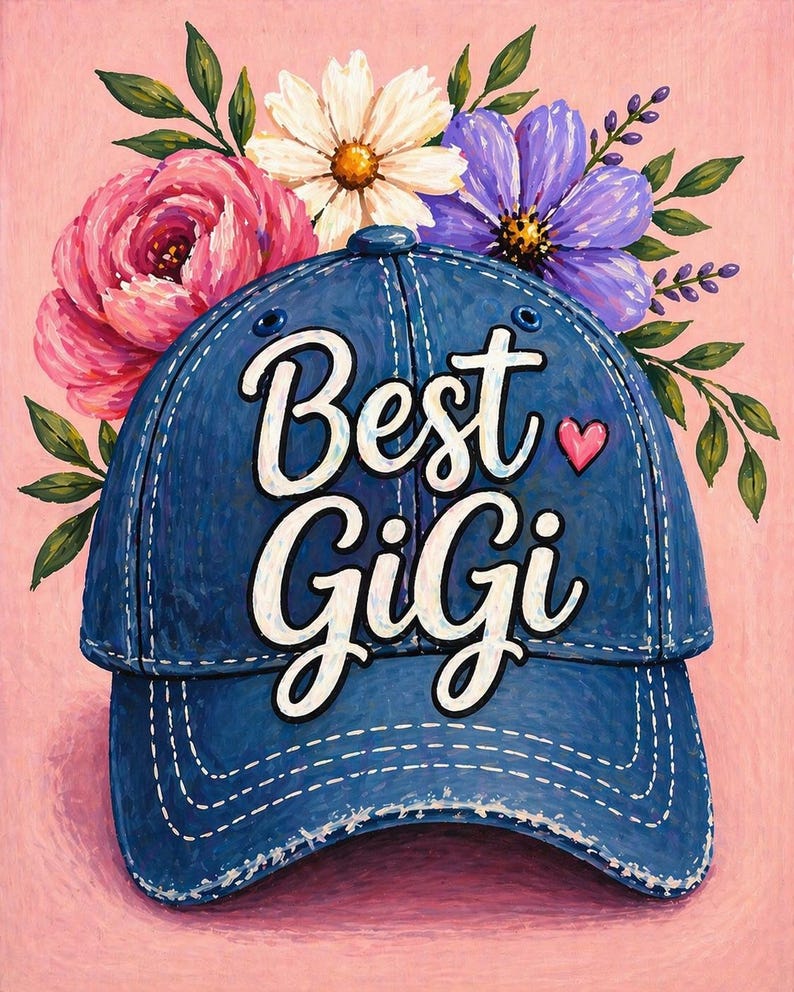 Gigi Paint Party Printable: Floral Denim Hat Art (PNG Digital Download ...