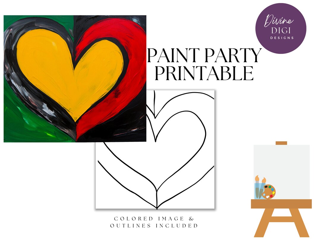 Soulful Heart Paint Party Printable: DIY Canvas Art (PNG Digital ...