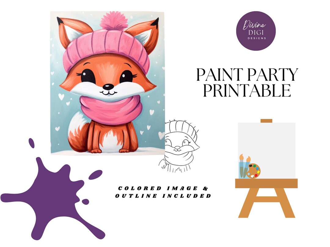 Winter Fox With Pink Hat and Scarf Coloring Page & Painting Tracer: DIY ...