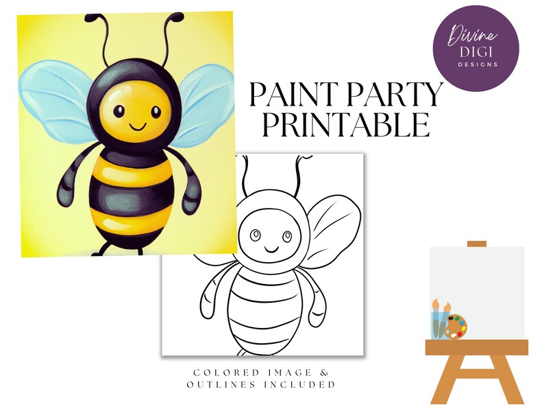 DIY Paint Party Printable, Pre-drawn Bumblebee Canvas , Instant ...