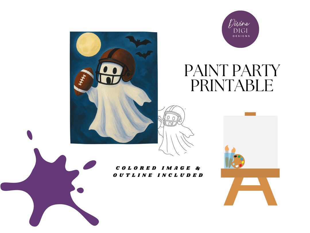 Football Ghost Printable: DIY Paint Party Coloring Page (PNG Digital ...