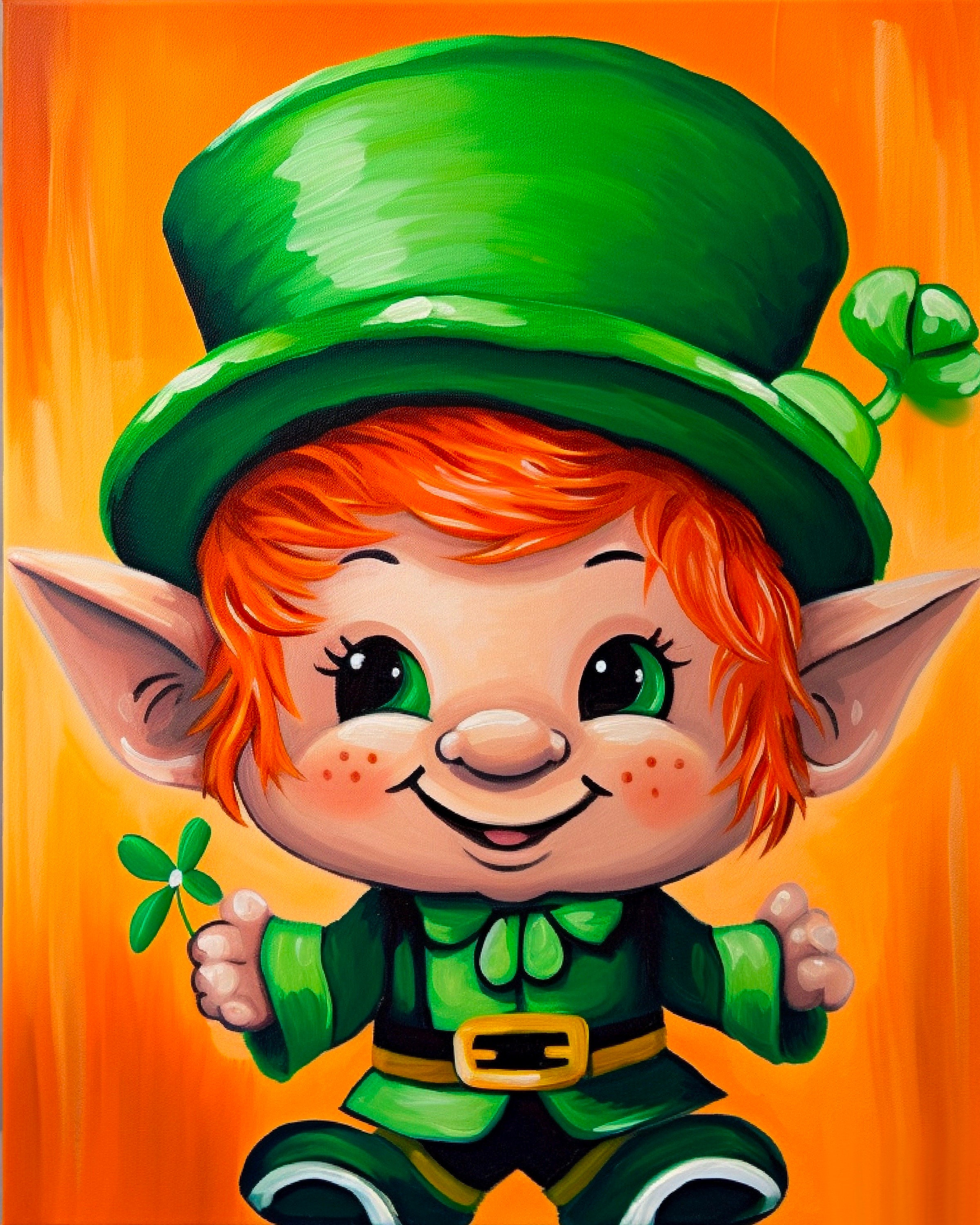 DIY Paint Party Printable, Pre-drawn Cute Leprechaun Canvas Diy ...