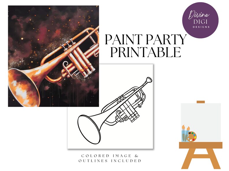 Trumpet Paint Party Printable: DIY Canvas Art (PNG Digital Download) - Etsy