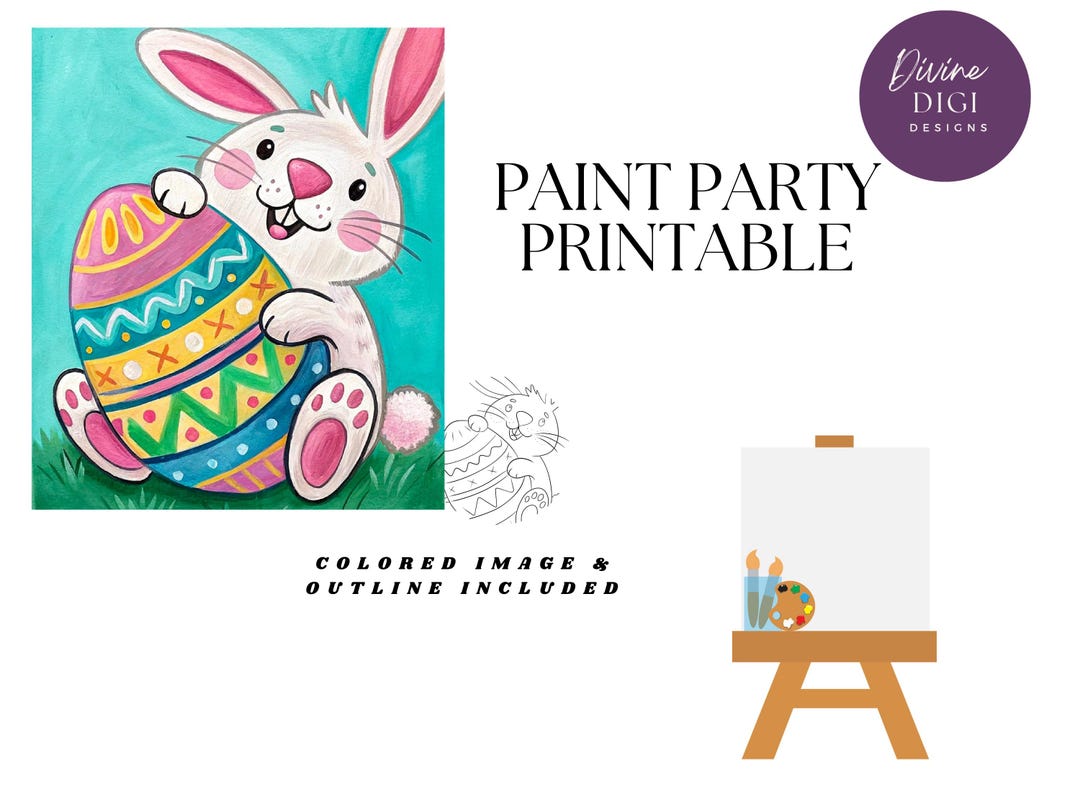 Bunny Paint Party Printable: Easter Egg Canvas DIY (PNG Digital ...