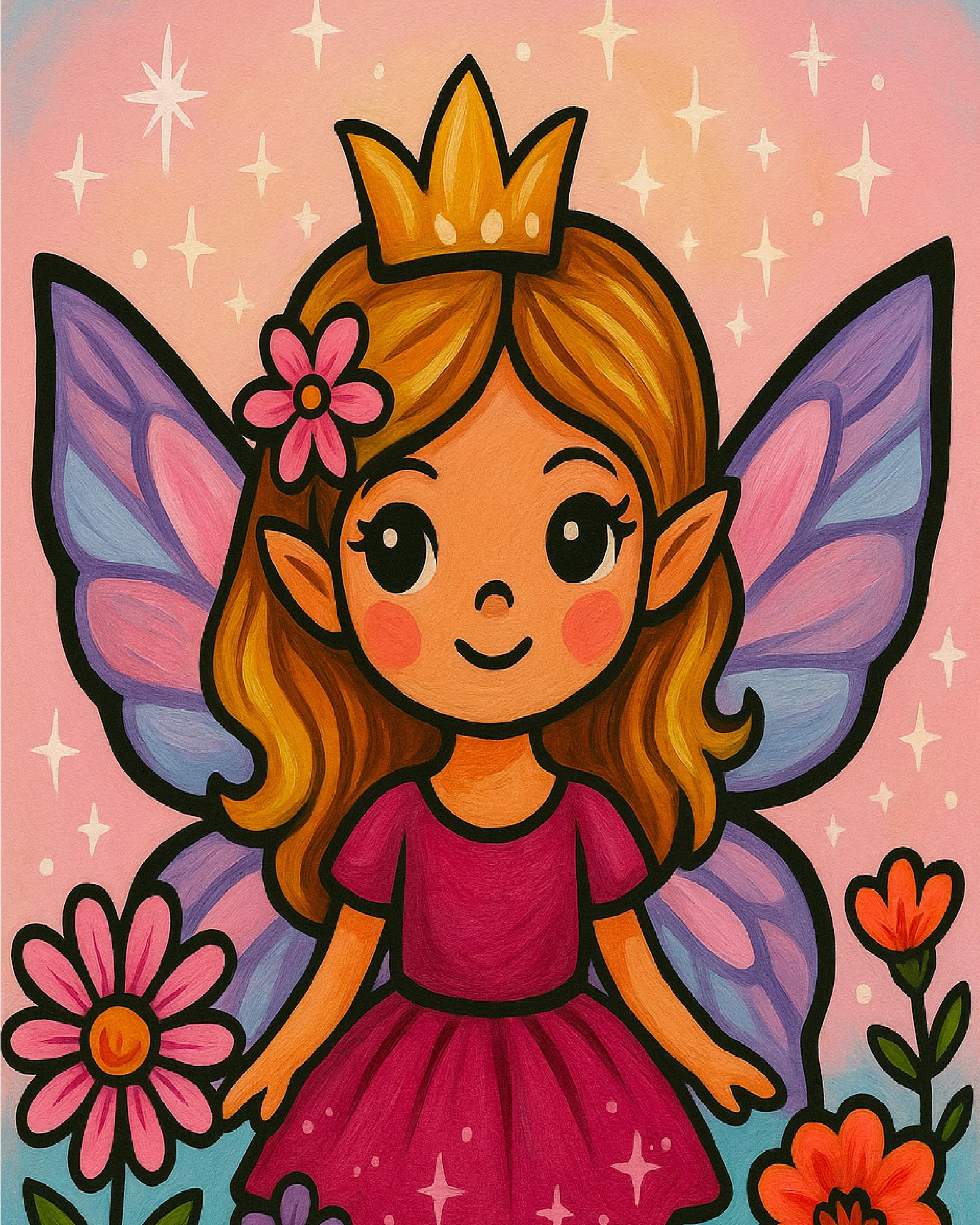 Fairy Princess Coloring Page: DIY Paint Party Template (PNG Digital ...