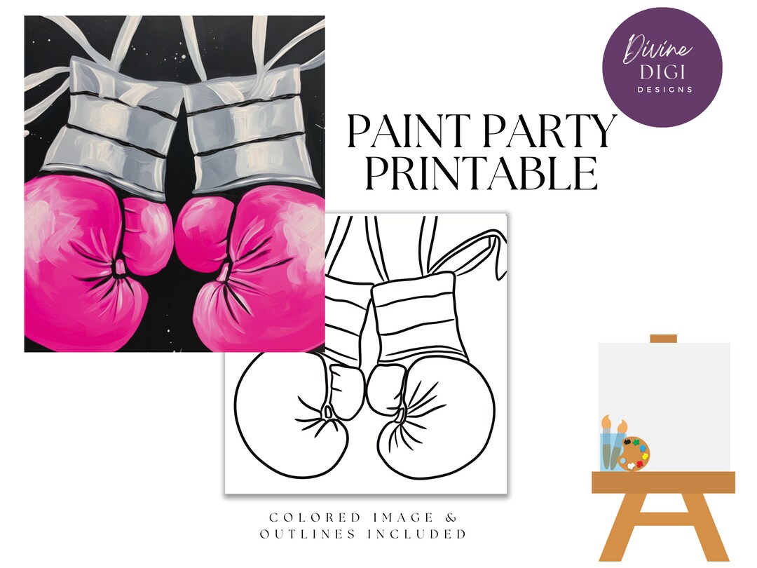Pink Boxing Gloves Paint Party Printable: Breast Cancer Warrior (PNG ...