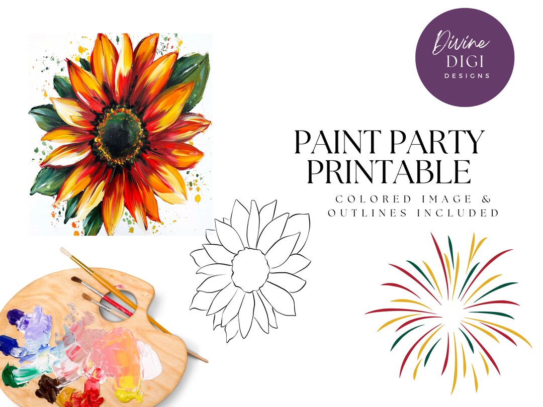 DIY Paint Party Printable, Pre-drawn Cute Soul Flower, Instant Download ...