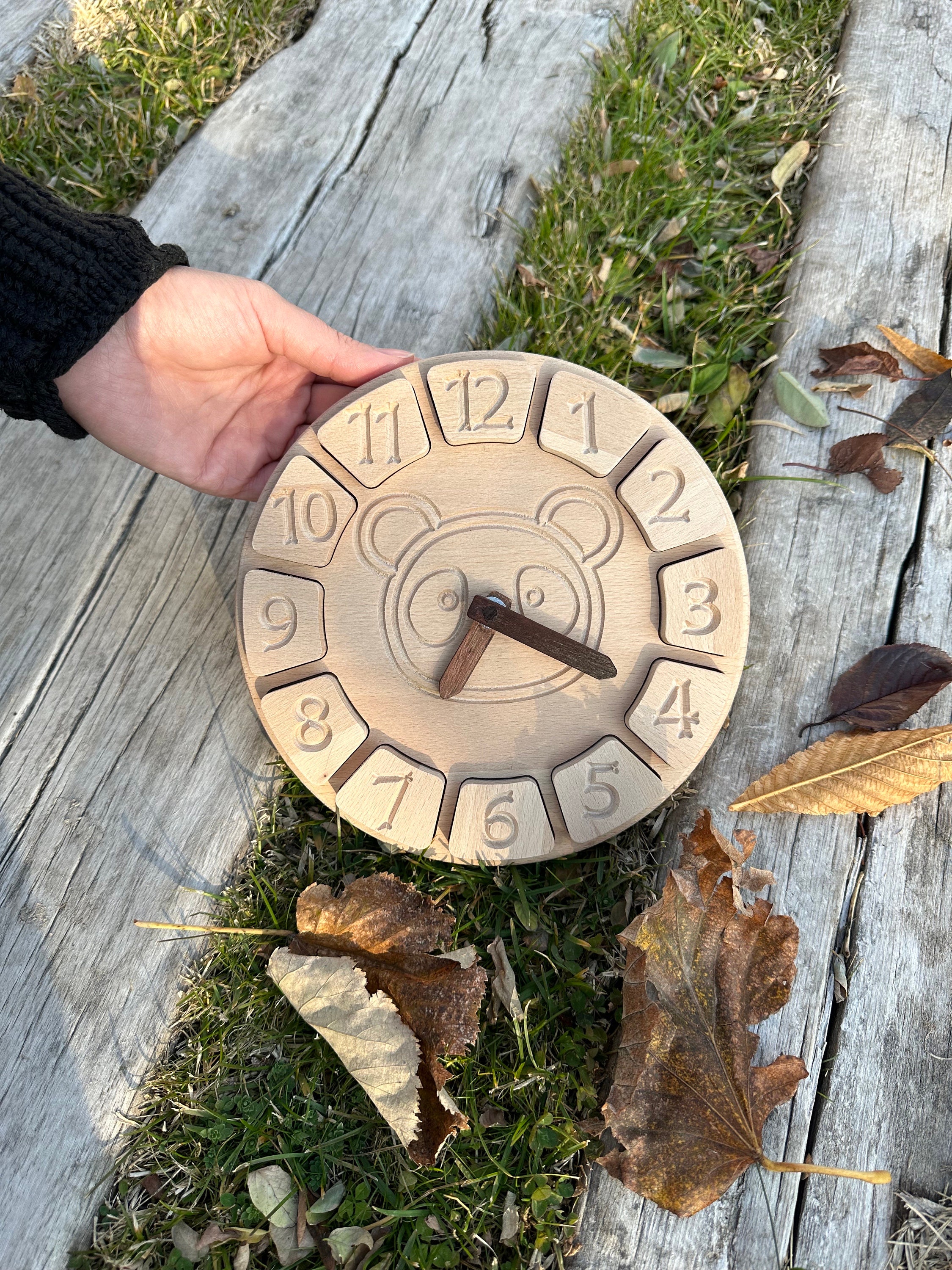 Wooden Clock Puzzle, Wooden Shape Puzzle, Educational Toy, Wooden Toy ...