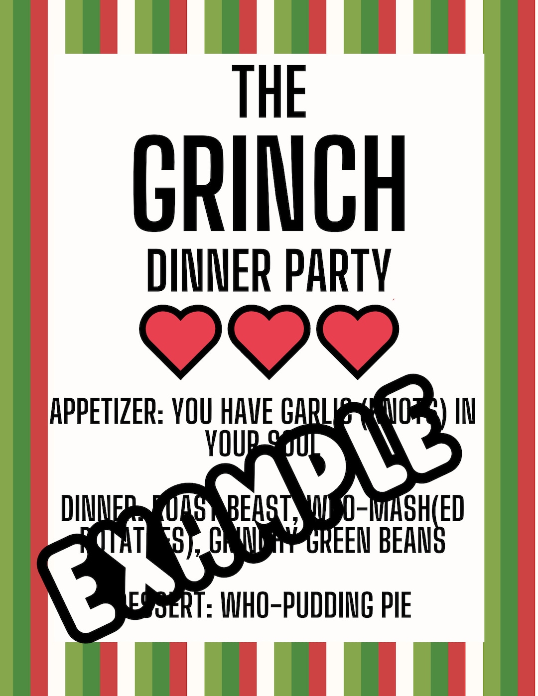 Grinch - Dinner Party Printable (menu With Appetizer, Dinner & Dessert ...