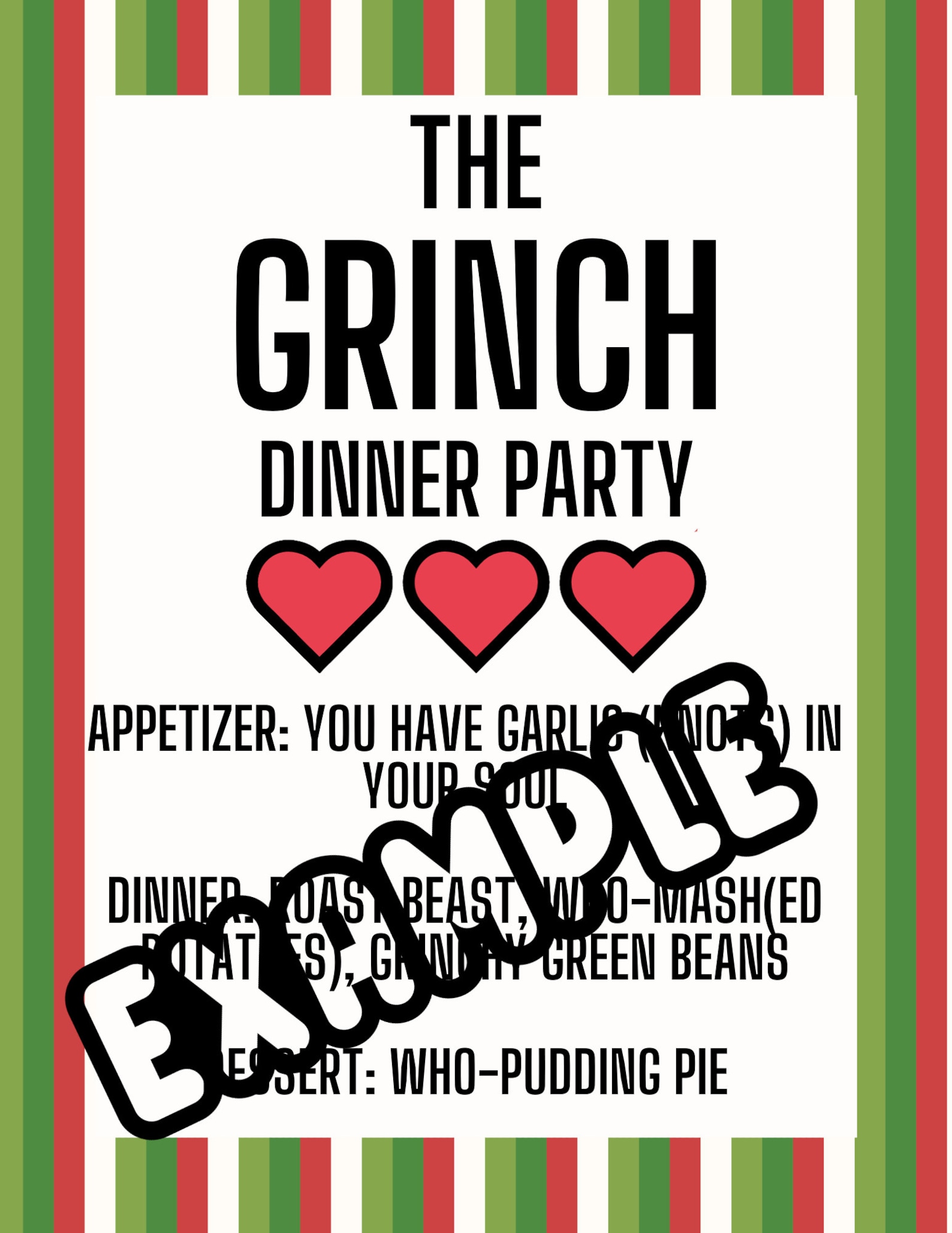 Grinch - Dinner Party Printable (menu With Appetizer, Dinner & Dessert ...