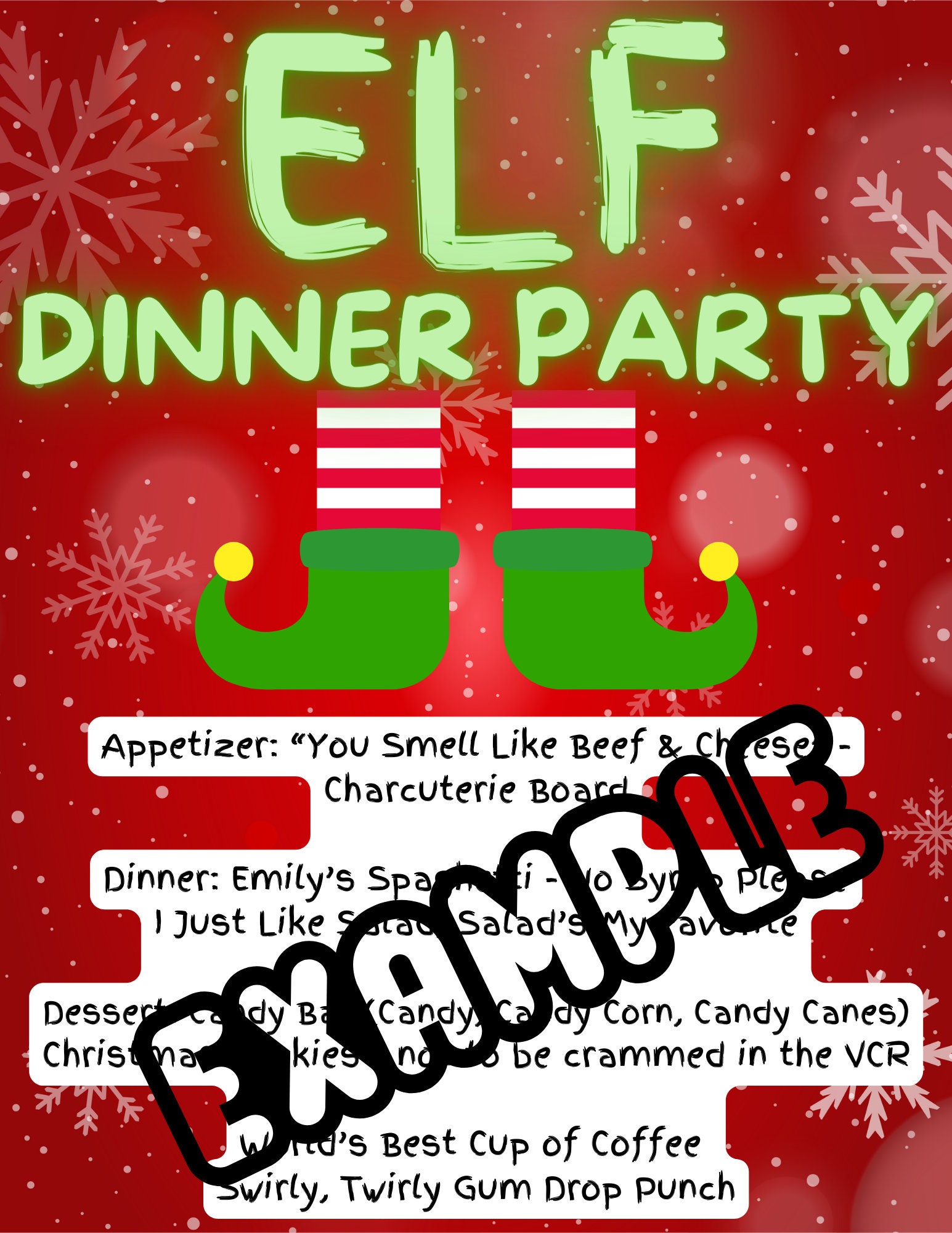 ELF - Dinner Party Printable With Themed Appetizer, Dinner & Dessert ...