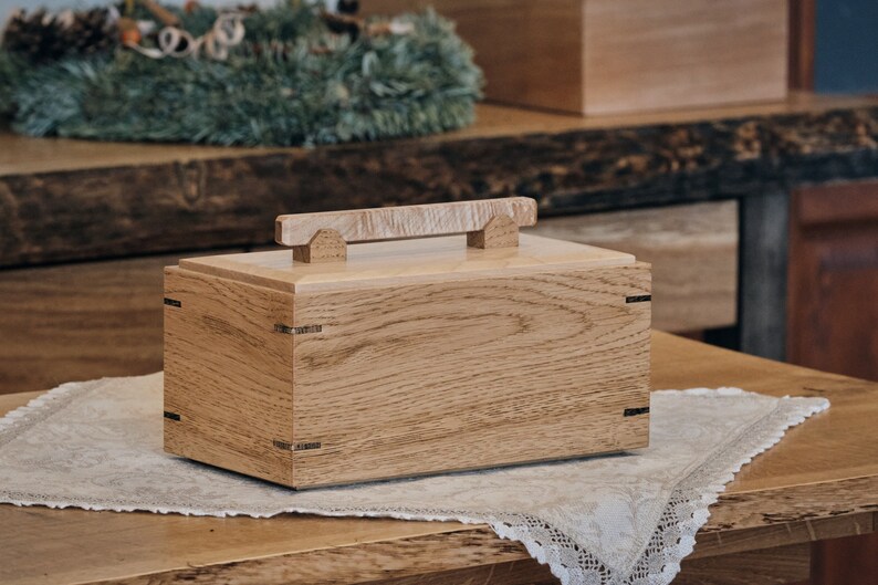 Handmade Wooden Box // Oak Box With Maple Lid and Handle // Wedding ...