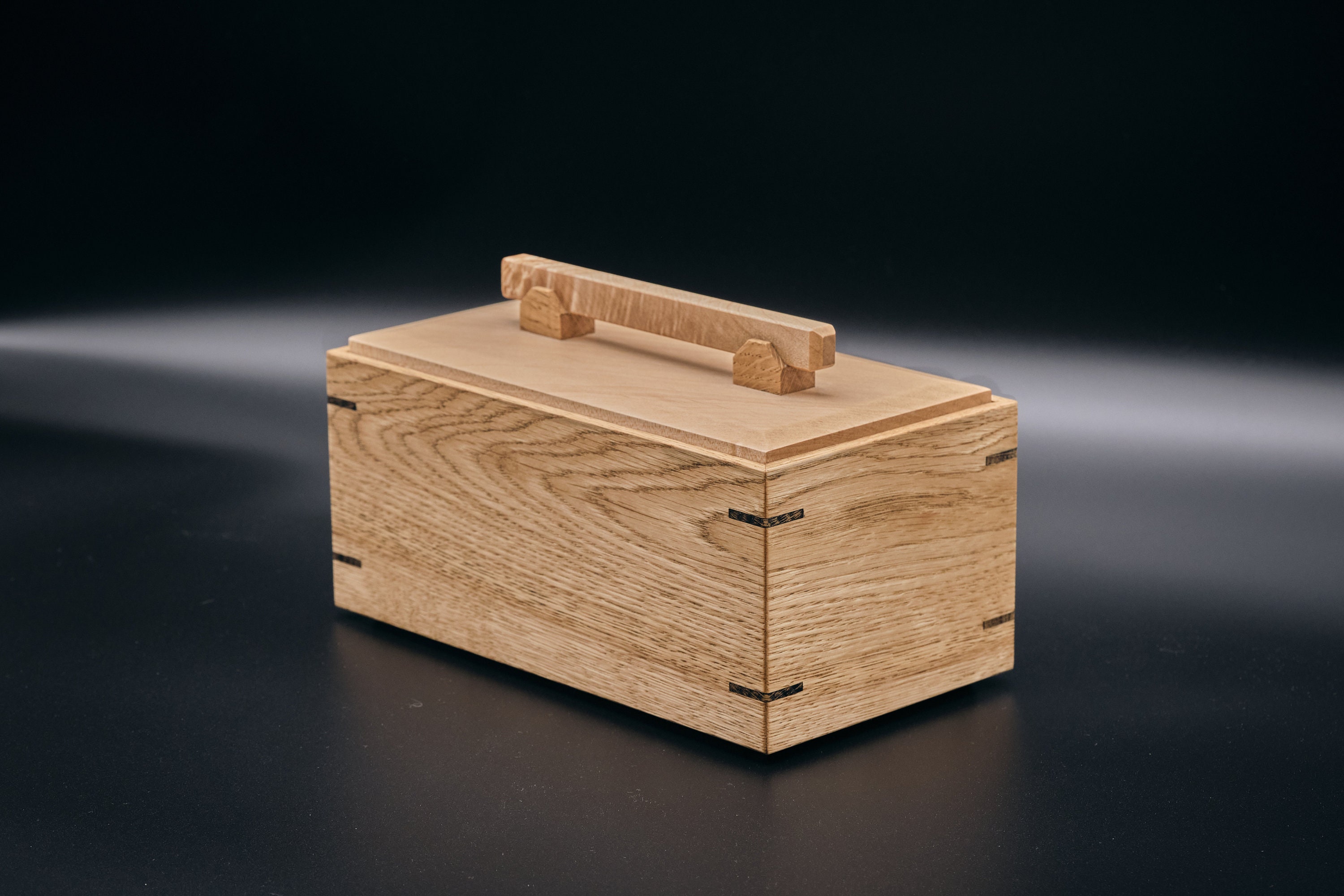 Handmade Wooden Box // Oak Box With Maple Lid and Handle // Wedding ...
