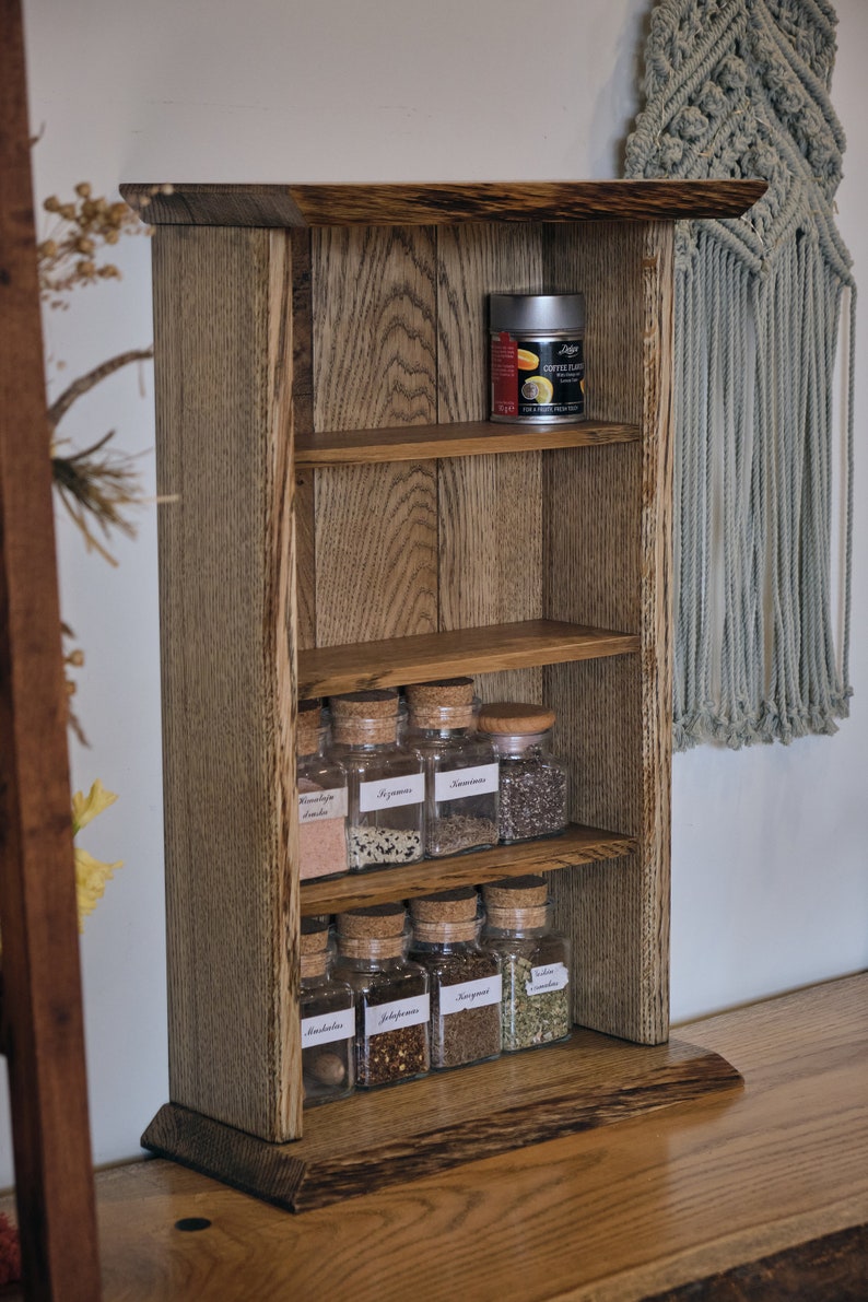Handmade Oak Spice Rack // Rustic Wooden Shelf // Small Cabinet ...