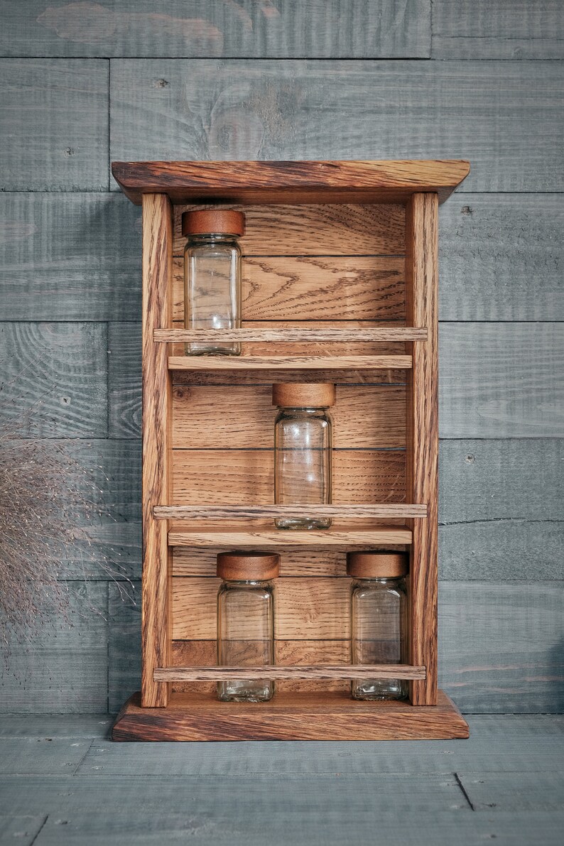 Handmade Oak Spice Rack // Rustic Wooden Shelf // Small Cabinet ...