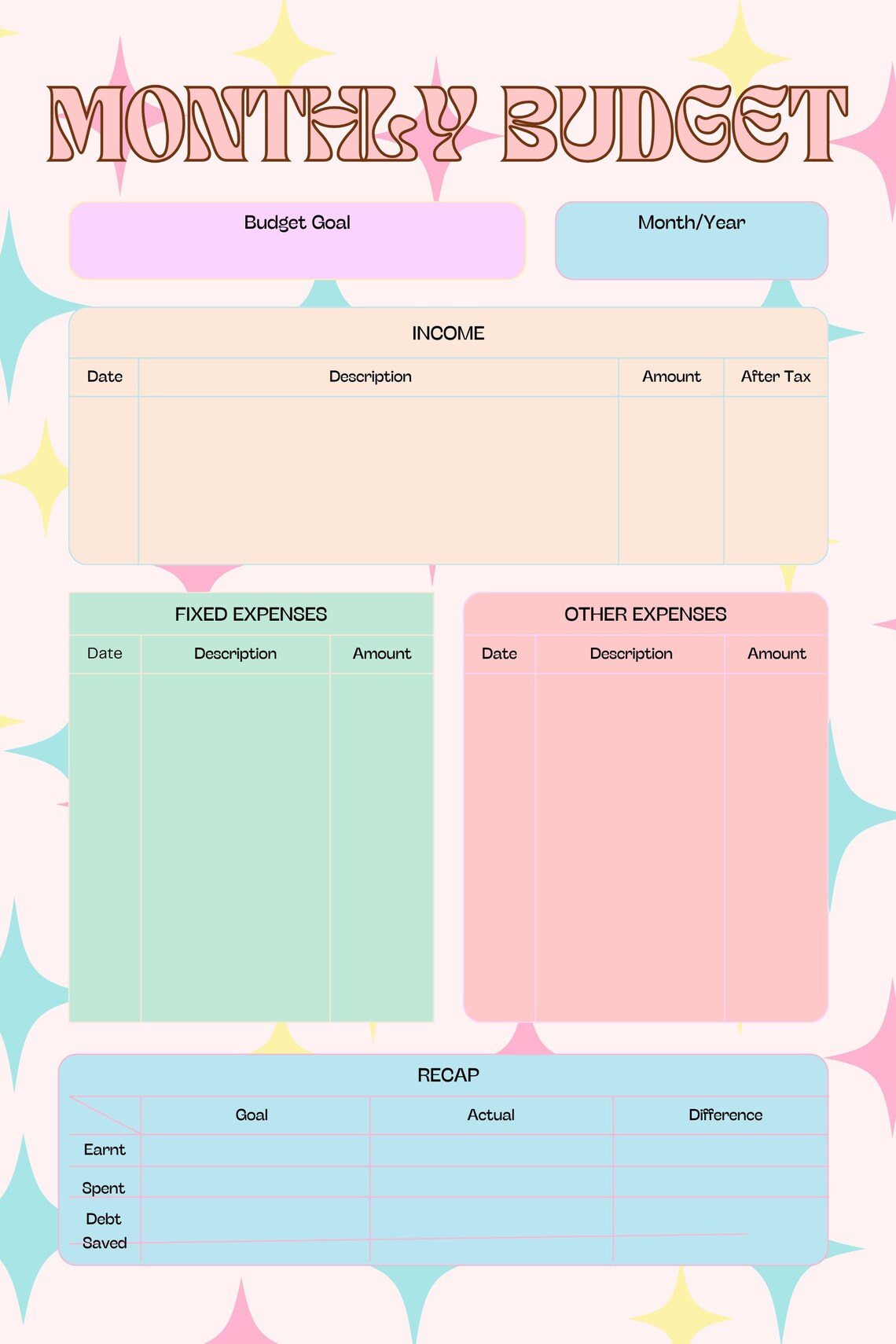 Monthly Budget Template - Etsy