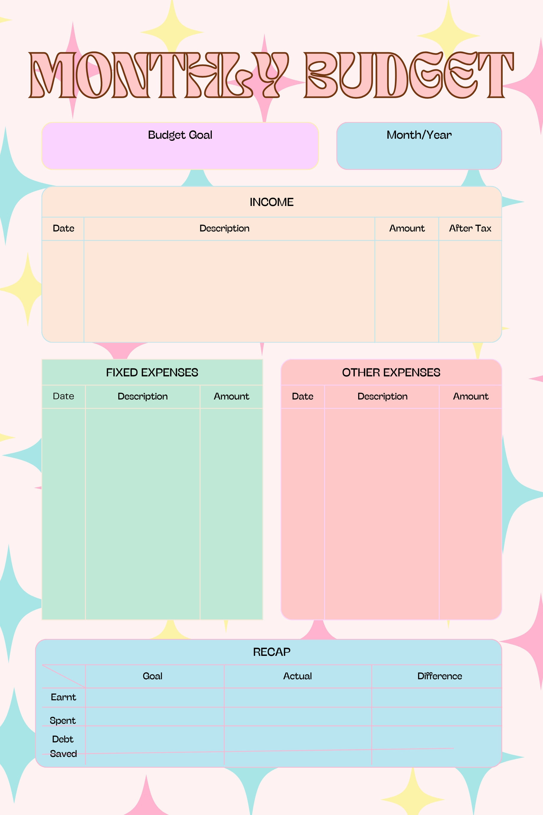 Monthly Budget Template - Etsy
