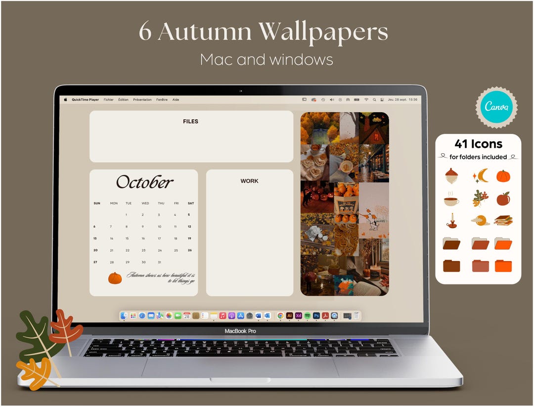 Editable Autumn FALL Desktop Wallpapers and Icons Organizer, Aesthetic ...