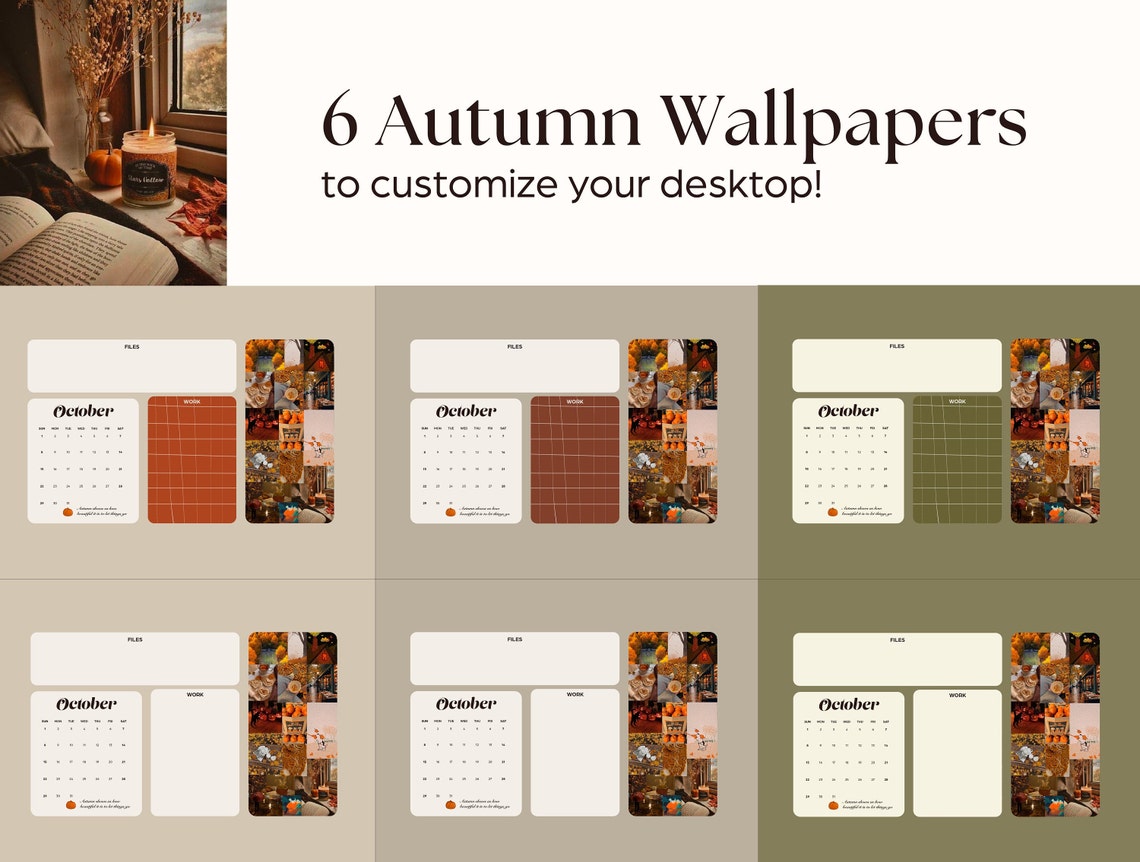 Editable Autumn FALL Desktop Wallpapers and Icons Organizer, Aesthetic ...