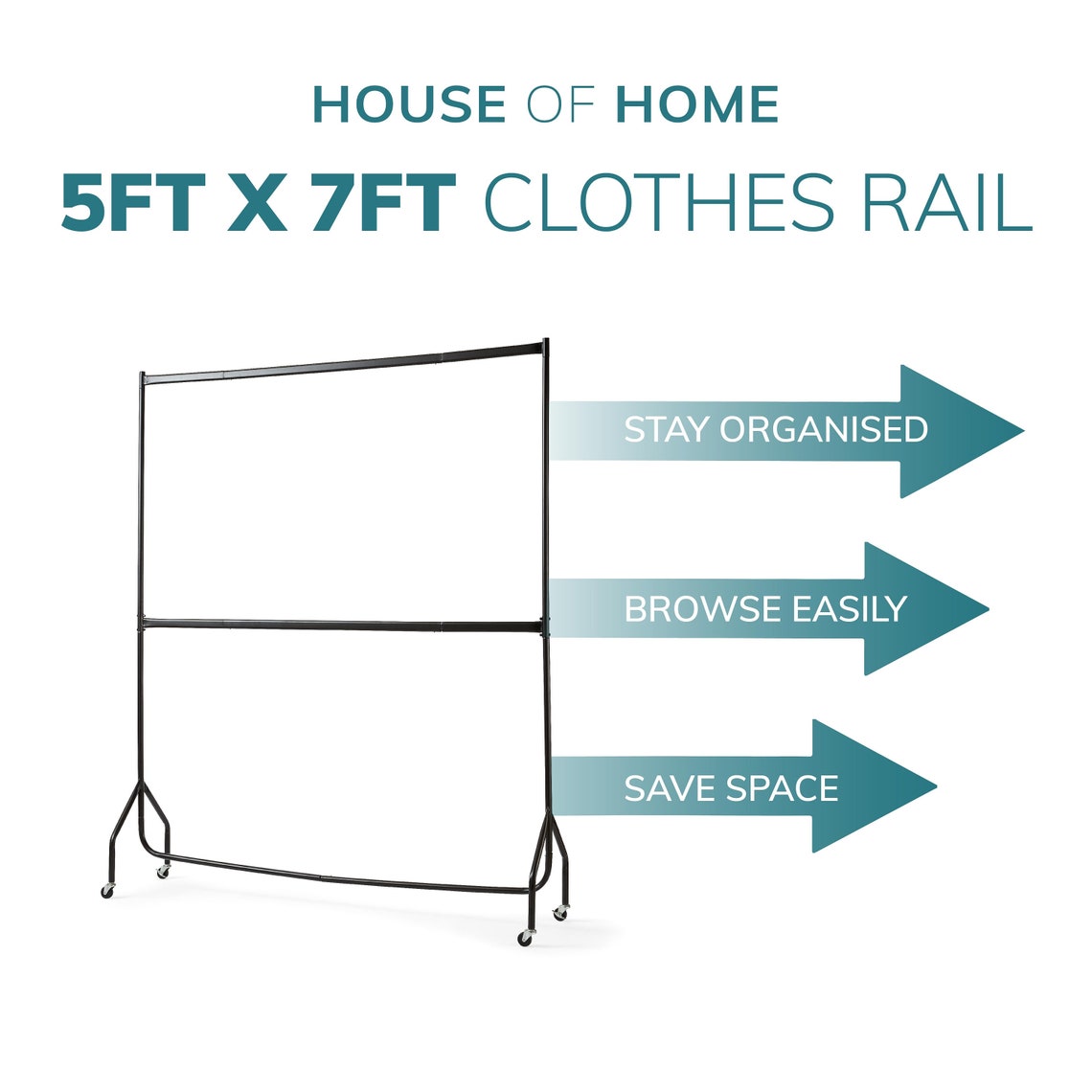 5ft Long X 7ft Two Tier Heavy Duty Clothes Rail Garment Hanging Rack in ...