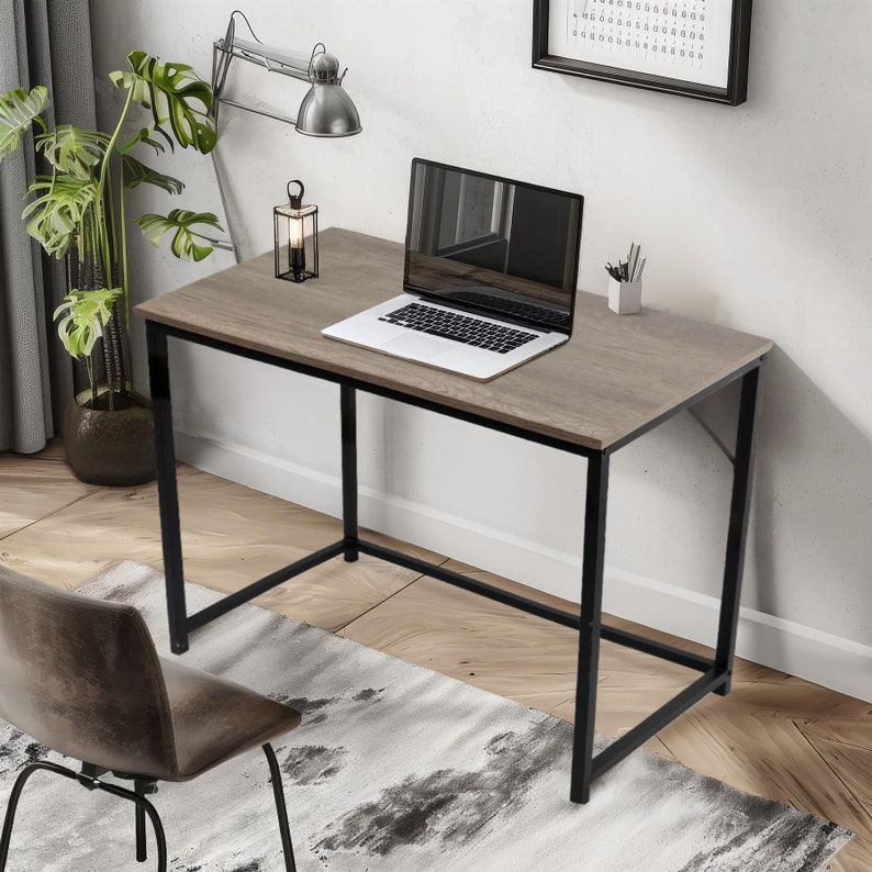 Computer Desk Rustic Grey Top With Black Metal Frame - Etsy UK