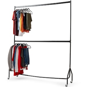 5ft Long X 7ft Two Tier Heavy Duty Clothes Rail Garment Hanging Rack in ...