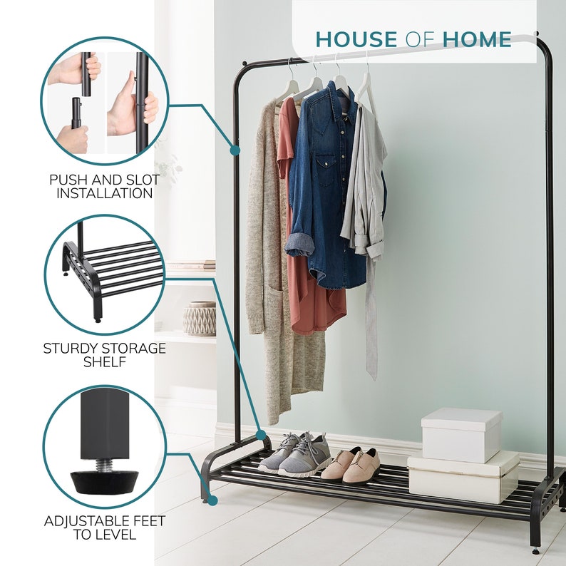 Garment Rack Clothes Rail With Shoe Storage Shelf & Adjustable - Etsy