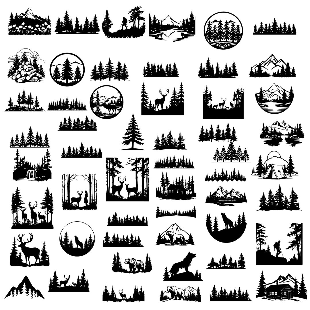 Landscape Svg, Landscape Svg Wood, Forest Scene Svg, Forest Silhouette ...