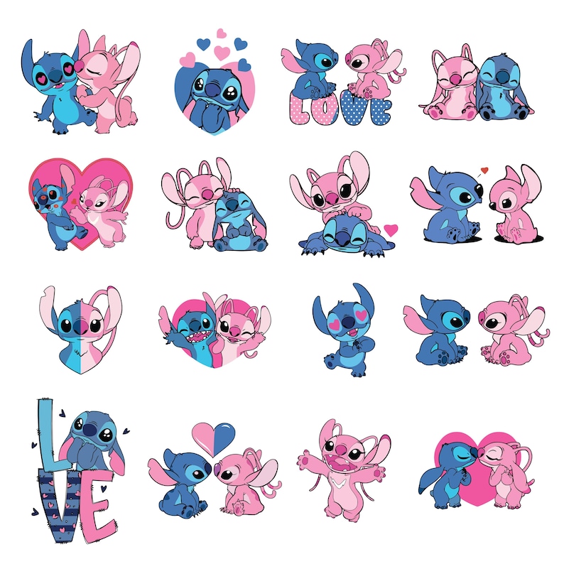Stitch y Angel Valentines SVG PNG DXF Vector Clipart Paquete en capas ...