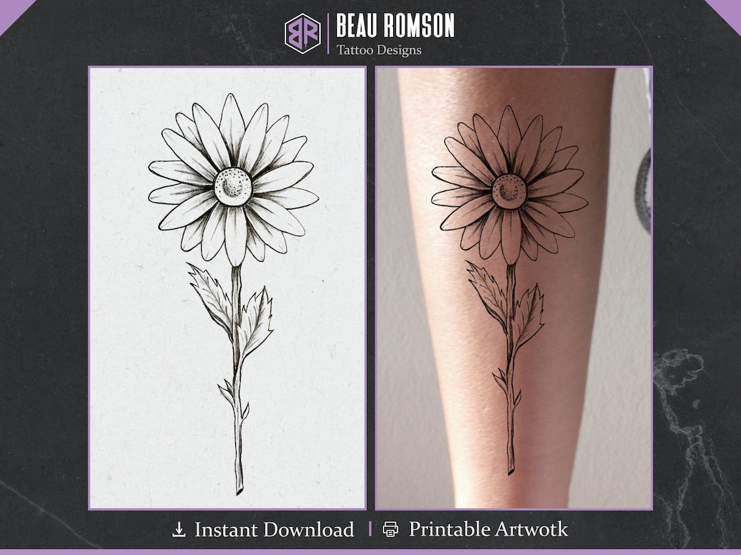 Artful Daisy Tattoo Design / Artful Flower Tattoo / Free Shipping ...