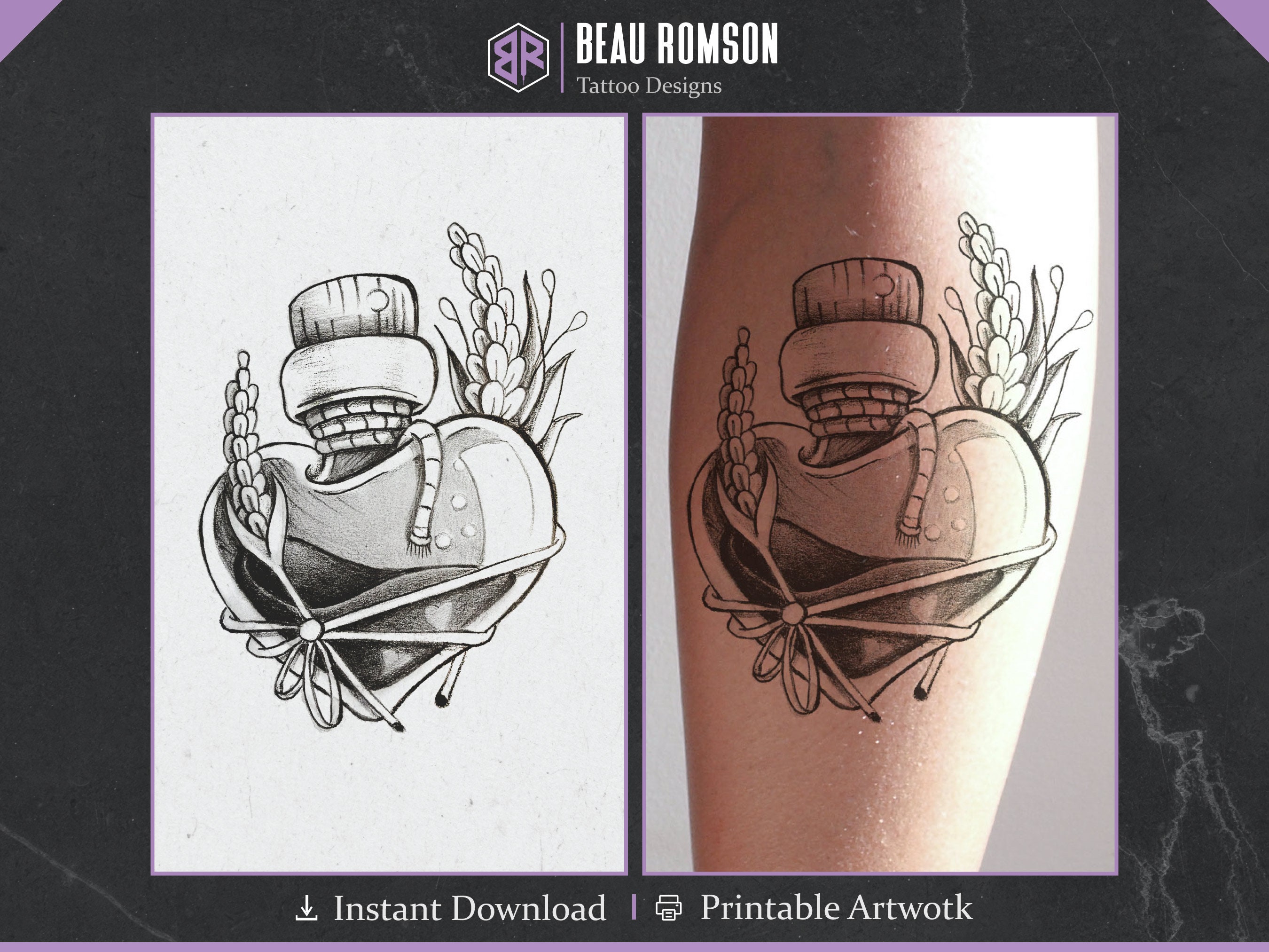 Artful Heart Tattoo Design / Magic Love Potion Tattoo / Female Tattoo ...