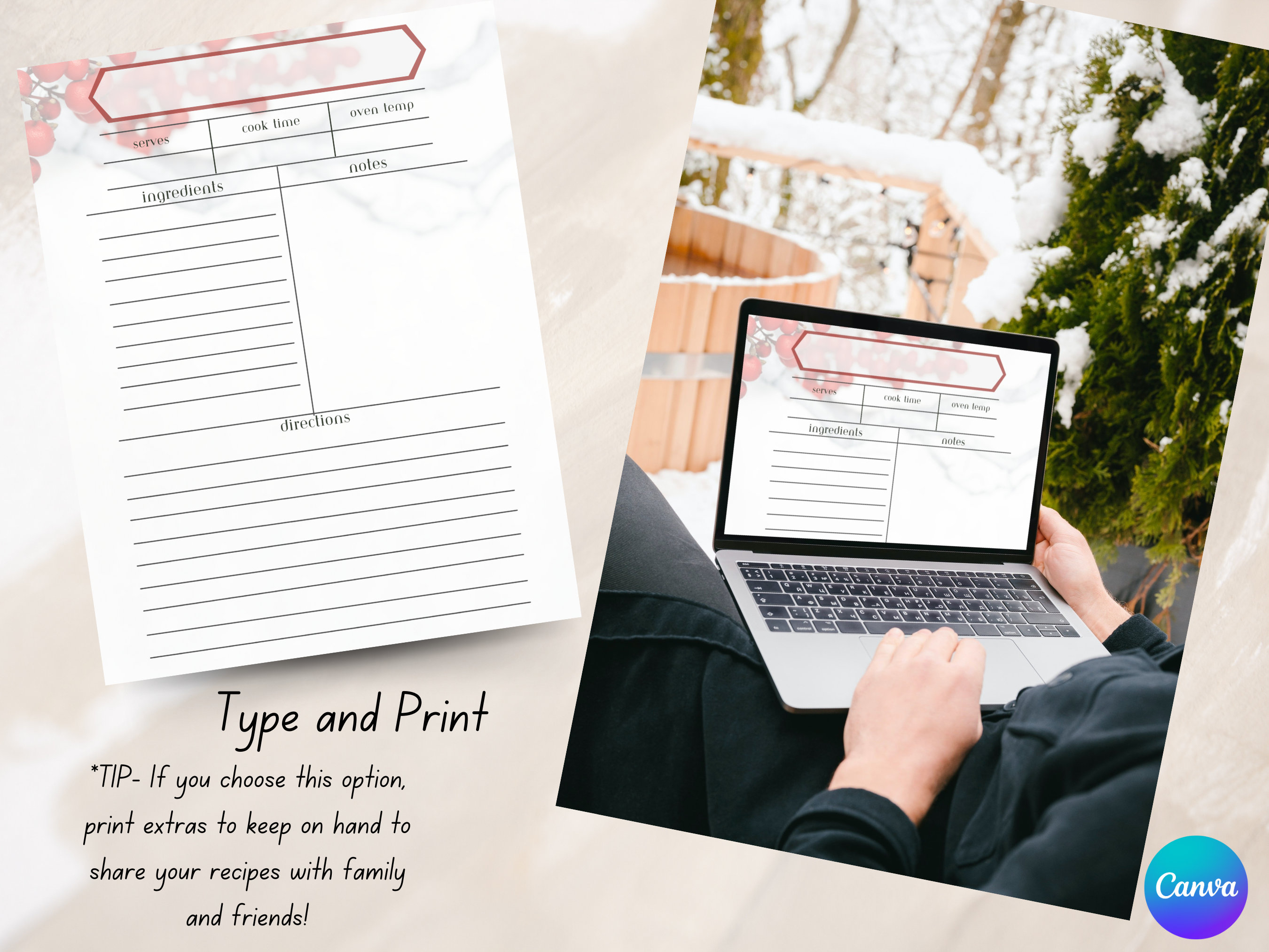 Editable and Printable Christmas Recipe Book Pages - Etsy