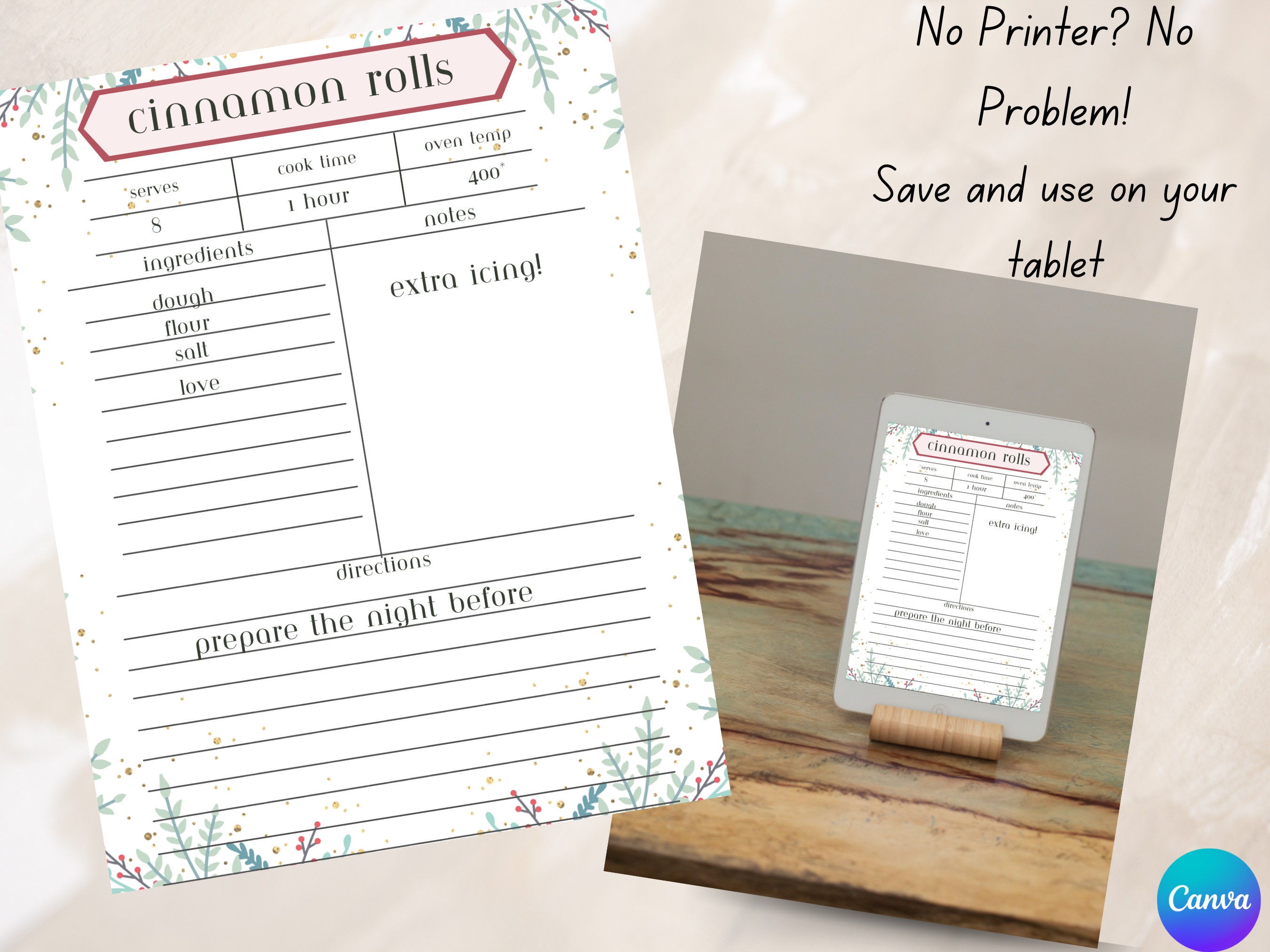 Editable and Printable Christmas Recipe Book Pages - Etsy