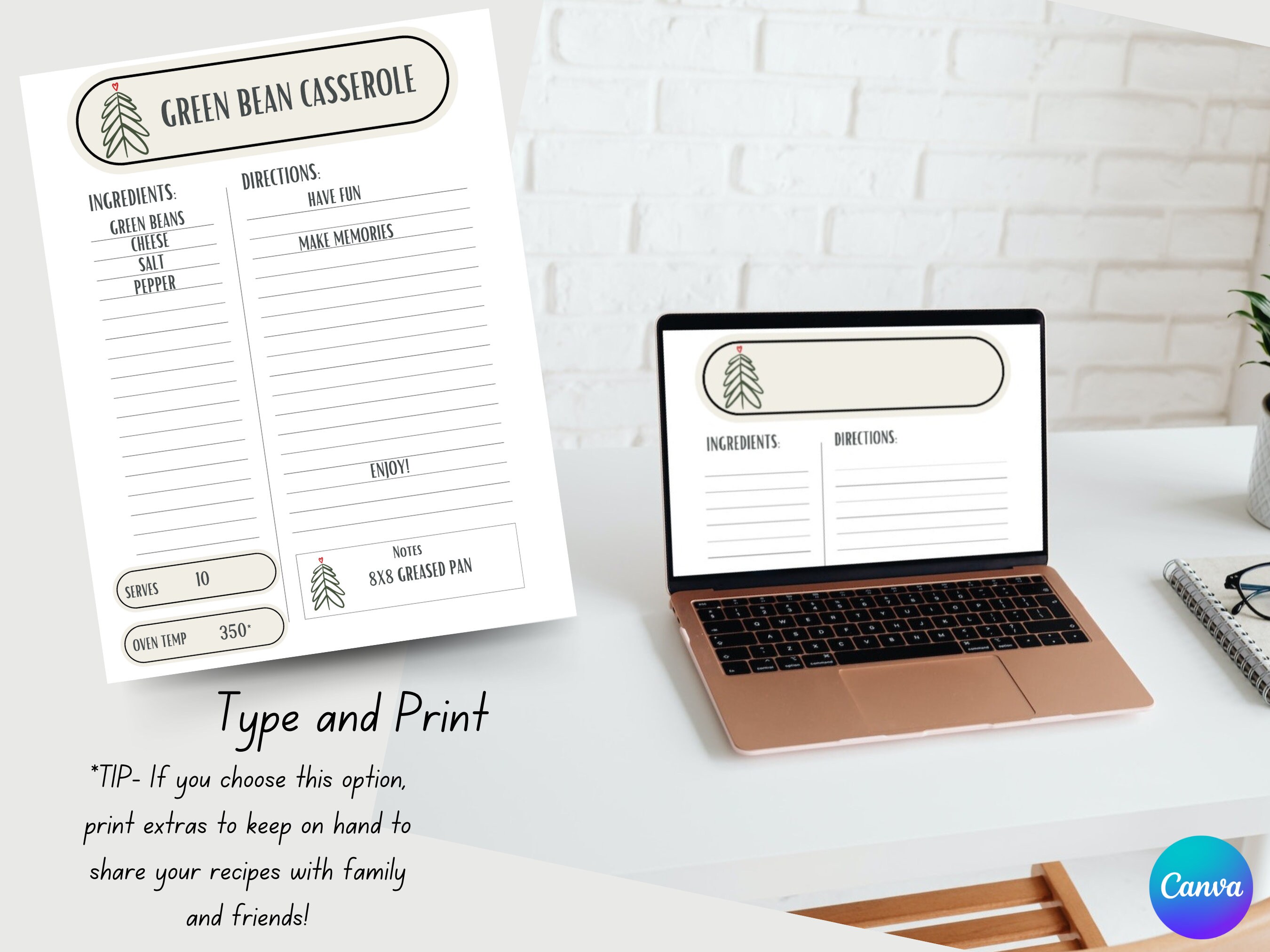 Editable and Printable Recipe Book Pages Personalized Recipe Book Gift ...