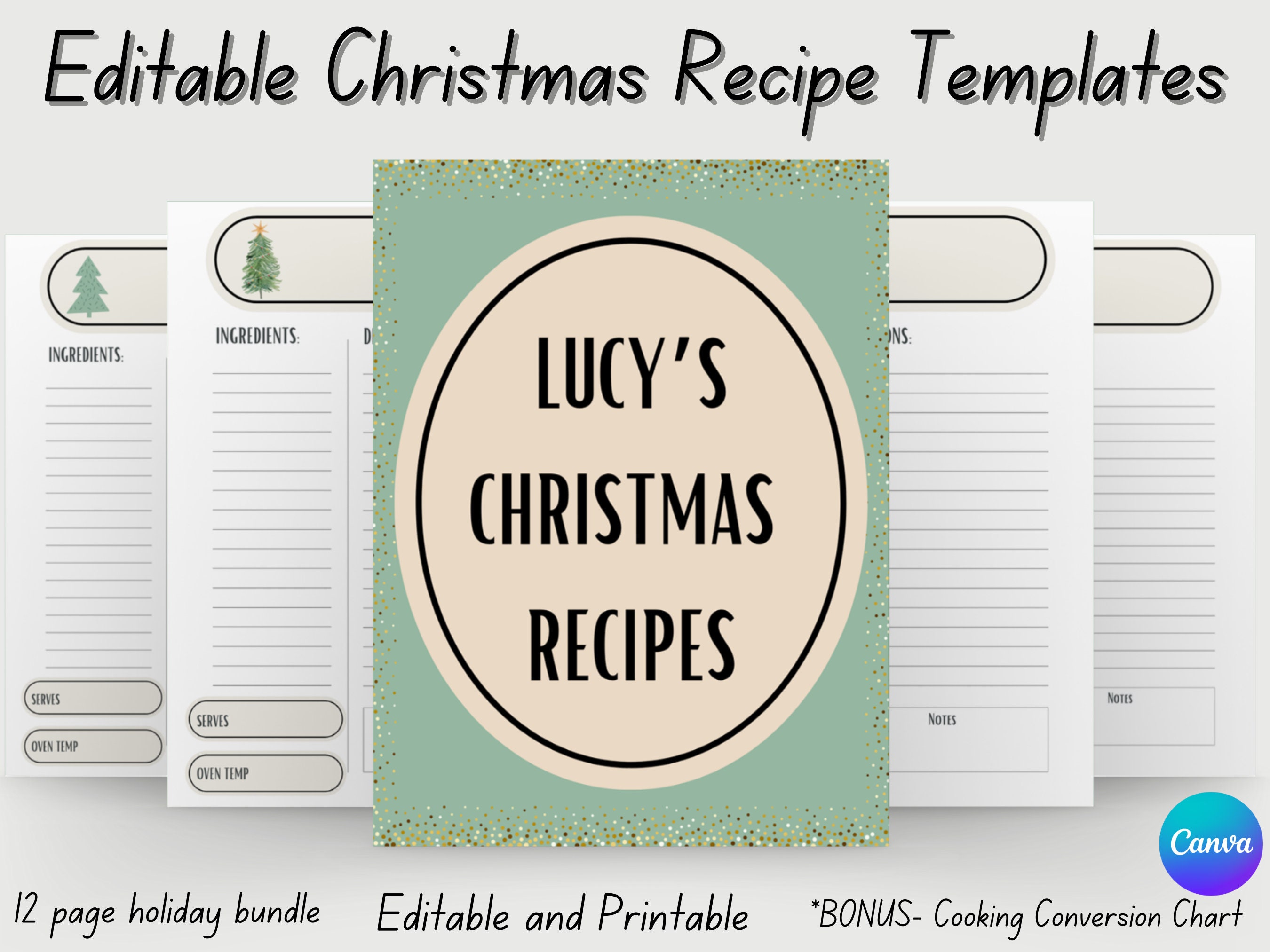 Editable and Printable Recipe Book Pages Personalized Recipe Book Gift ...